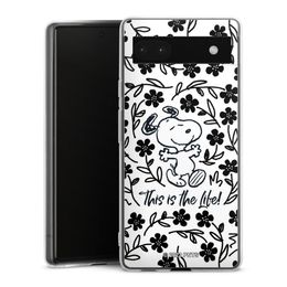DeinDesign Google Pixel 6a Handy Silikon H&uuml;lle Case transparent Handyh&uuml;lle Peanuts Flowers Snoopy Silikon Case