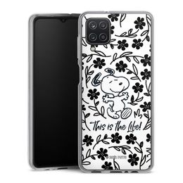 DeinDesign Galaxy A12 Handy Silikon H&uuml;lle Case transparent Handyh&uuml;lle Peanuts Flowers Snoopy Silikon Case