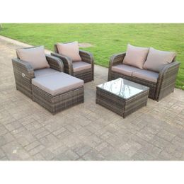 Polyrattan Garten Sofa Outdoor Gartenmöbel Set für 5 Personen Balkonmöbel Sitzgruppe mit Hocker,Armstuhl,Tisch Dunkelgrau Gemischt - Fimous