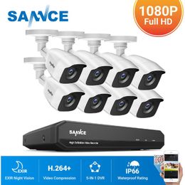 SANNCE Kabelgebundenes Videoüberwachungsset 16 ch 5 in 1 1080N dvr + 1080P HD-Kamera Nachtsicht 20 m ohne Festplatte – 8 Außenkameras ohne Festplatte