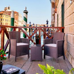 Lounge-Set für den Außenbereich Dfre, Gartenset mit Kissen, Lounge-Set für den Innenbereich in Rattan-Optik, 100 % Made in Italy, Braun - Dmora