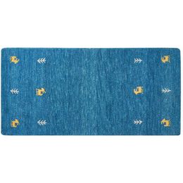 Beliani - Gabbeh Teppich Blau Wolle 80 x 150 cm Handgetuftet Western-Tiermotiv Rustikales Design - Blau