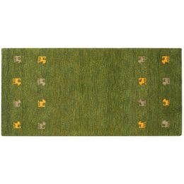 Beliani - Gabbeh Teppich Grün aus Wolle 80 x 150 cm Rechteckig Hochflor mit Tier Muster Western Motiv Weich für Wohnzimmer Kinderzimmer Schlafzimmer
