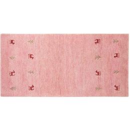 Beliani Gabbeh Teppich Rosa aus Wolle 80 x 150 cm Rechteckig Hochflor mit Tier Muster Western Motiv Weich für Wohnzimmer Kinderzimmer Schlafzimmer Flur - Rosa