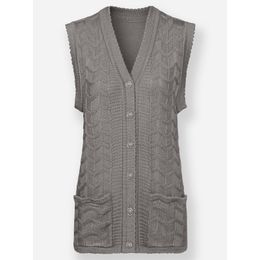WITT Damen Strickweste mit Wellenabschl&uuml;ssen, steingrau, Gr&ouml;&szlig;e 54