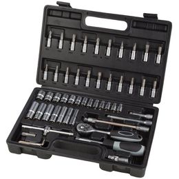 WGB BASIC PLUS Ringschlüssel 1/4" Steckschlüssel-Garnitur (Set, 53 St), Chrom-Vanadium Stahl, im Stahlblechkasten, schwarz