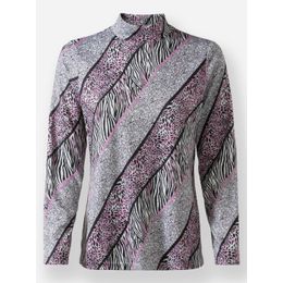 WITT Damen Langarmshirt mit Stehkragen, orchidee-schwarz-bedruckt, Gr&ouml;&szlig;e 40