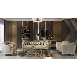 JVmoebel Wohnzimmer-Set Luxus Sofagarnitur Couchgarnitur Dreisitzer Sessel Beige Sofa 4tlg Set