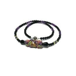 Collier Halskette Onyx Hangefertigte Glasperle Amethyst Peridot Magnetschließe