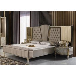 JVmoebel Schlafzimmer-Set Garnitur Doppelbett Luxus Schlafzimmer Beige Nachttische Holz Set 3tlg