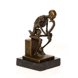 aubaho Skulptur Bronze nach Rodin Skelett Gerippe Denker Bronzefigur Bronzeskulptur Re