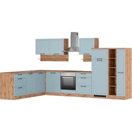 Kochstation Küche KS-Lana, Stellbreite 240/360 cm, wahlweise mit oder ohne E-Geräte, blau
