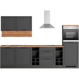 Kochstation Küche KS-Lana, 300 cm breit, wahlweise mit oder ohne E-Geräte, grau