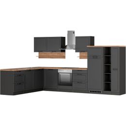Kochstation Küche KS-Lana, Stellbreite 240/360 cm, wahlweise mit oder ohne E-Geräte, grau
