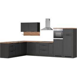 Kochstation Küche KS-Lana, Stellbreite 240/360 cm, wahlweise mit E-Geräten, grau