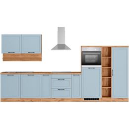 Kochstation Küche KS-Lana, 380 cm breit, wahlweise mit oder ohne E-Geräte, blau