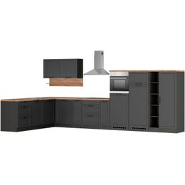 Kochstation Küche KS-Lana, Stellbreite 240/440 cm, wahlweise mit E-Geräten, grau