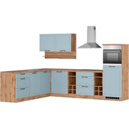 Kochstation Küche KS-Lana, Stellbreite 240/300 cm, wahlweise mit E-Geräten, blau
