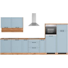 Kochstation Küche KS-Lana, 360 cm breit, wahlweise mit oder ohne E-Geräte, blau