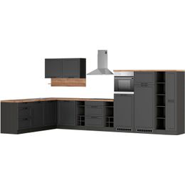 Kochstation Küche KS-Lana, Stellbreite 240/420 cm, wahlweise mit E-Geräten, grau