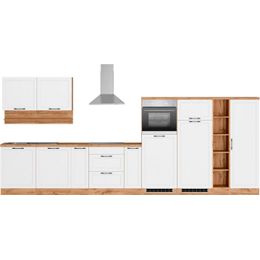 Kochstation Küche KS-Lana, 440 cm breit, wahlweise mit oder ohne E-Geräte, weiß