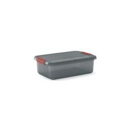 Keter KIS K LATCH Aufbewahrungskiste, 28 Liter, Aufbewahrungsbox mit ergonomischen Griffen, Farbe: rauchgrau-transluzent / orange