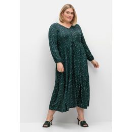 sheego Große Größen: Jerseykleid mit Minimalprint und Taillen-Tunnelzug, tiefgrün gemustert, Gr.42