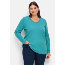 sheego Große Größen: Flauschiger Pullover mit V-Ausschnitt, aqua, Gr.56/58