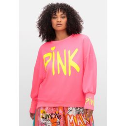 sheego loves miss goodlife Große Größen: Sweatshirt mit Neon-Prints und Ballonärmeln, pink bedruckt, Gr.46