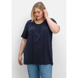 sheego Große Größen: T-Shirt in A-Linie, mit Falten am Ausschnitt, nachtblau, Gr.52/54