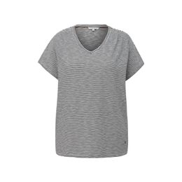 TRIANGLE Große Größen: Gestreiftes T-Shirt mit Ärmelaufschlag und V-Ausschnitt, weiß gestreift, Gr.44
