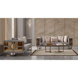 JVmoebel Wohnzimmer-Set Sofagarnitur Dreisitzer Grau Luxus Sofa Modern Set Couchtisch 3tlg
