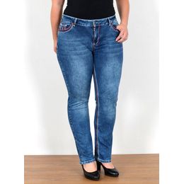 ESRA Straight-Jeans FG12 Straight Fit Jeans Damen High Waist Hose Kontrastnähte bis Plus Size