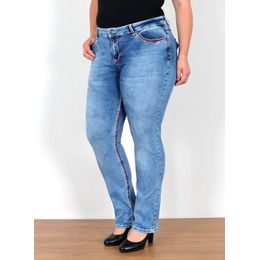 ESRA Straight-Jeans FG12 Straight Fit Jeans Damen High Waist Hose Kontrastnähte bis Plus Size