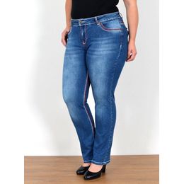 ESRA Straight-Jeans FG12 Straight Fit Jeans Damen High Waist Hose Kontrastnähte bis Plus Size