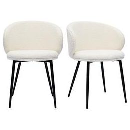 Miliboo Design-Stühle aus Stoff mit Bouclé-Wolleffekt in Ecru und schwarzem Metall (2er-Set) ROSALIE