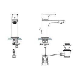 Ideal Standard Waschtischarmatur Connect Air, Slim, 5 l/min., mit Ablaufgarnitur Ausld.107mm, Chrom A7007AA