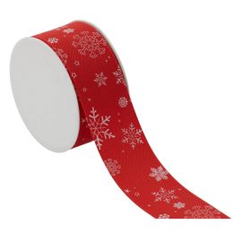buttinette Stoffband rot, mit Schneeflocken, 40 mm, 5 m