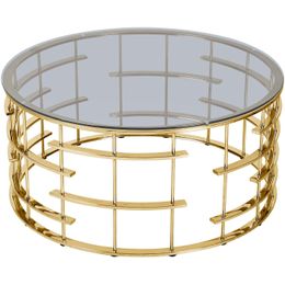 Couchtisch Salesfever Tische Gr. B/H/T: 90 cm x 42 cm x 90 cm, mit Design-Gestell in Stainless Steel, goldfarben (gold, grau, gold, grau) Couchtische rund oval Gestell gefertigt aus rostfreiem Edelstahl