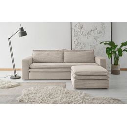 Places of Style Sitzgruppe PIAGGE, (2-tlg), 3-Sitzer-Sofa mit Bettfunktion und Loveseat-Hocker im Set, beige