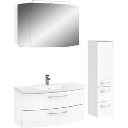 Saphir Badmöbel-Set Cassca Sprint 3-teilig Mineralmarmor-Waschtisch mit LED-Spiegelschrank, (4-St), Midischrank, inkl. Türdämpfer, 4 Türen, 4 Schubladen, weiß