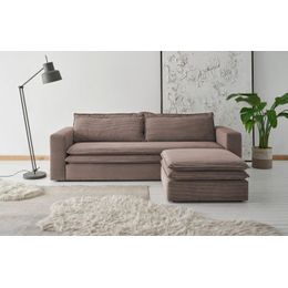 Places of Style Sitzgruppe PIAGGE, (2-tlg), 3-Sitzer-Sofa mit Bettfunktion und Loveseat-Hocker im Set, braun