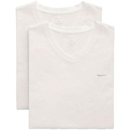 Gant Unterziehshirt V-NECK T-SHIRT 2-PACK (Packung, 2-St., 2er) mit Markenlabel auf der Brust, weiß