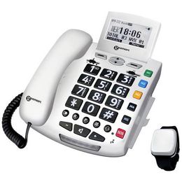 geemarc Pack SERENTIES Schnurgebundenes Seniorentelefon Fallband-Sensor Beleuchtetes Display Weiß