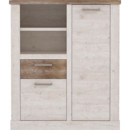 Highboard FORTE "Duro" Sideboards Gr. B/H/T: 109,8 cm x 128,3 cm x 41,3 cm, 1, weiß (pinie weiß, eiche antik) Highboards