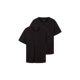 Tom Tailor Herren Basic T-Shirt im Doppelpack mit V-Ausschnitt, schwarz, Uni, Gr. S