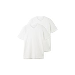 Tom Tailor Herren Basic T-Shirt im Doppelpack mit V-Ausschnitt, weiß, Uni, Gr. XXXL