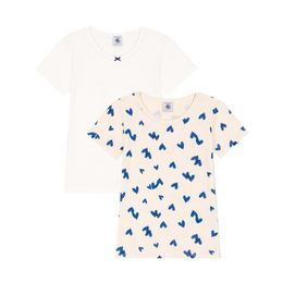 Petit Bateau - T-Shirt HEARTS 2er Pack in beige/weiß, Gr.92/98