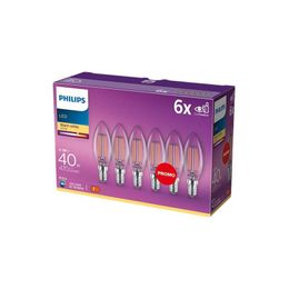 Philips LED-Lampe Classic Candle 4,3W/827 (40W) Clear 6-pack E14