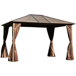 Outsunny Pavillon Gartenzelt mit Metalldach, mit 4 Seitenteilen, (Partyzelt, Gartenpavillon), für Garten, Balkon, Braun